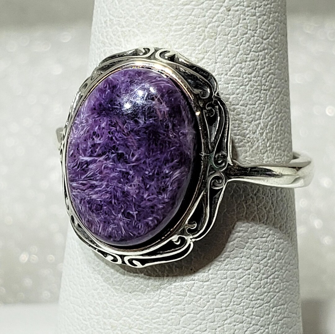 Rare Top Grade RUSSIAN Purple Charoite in Solid Silver 925 Mark Ring ...