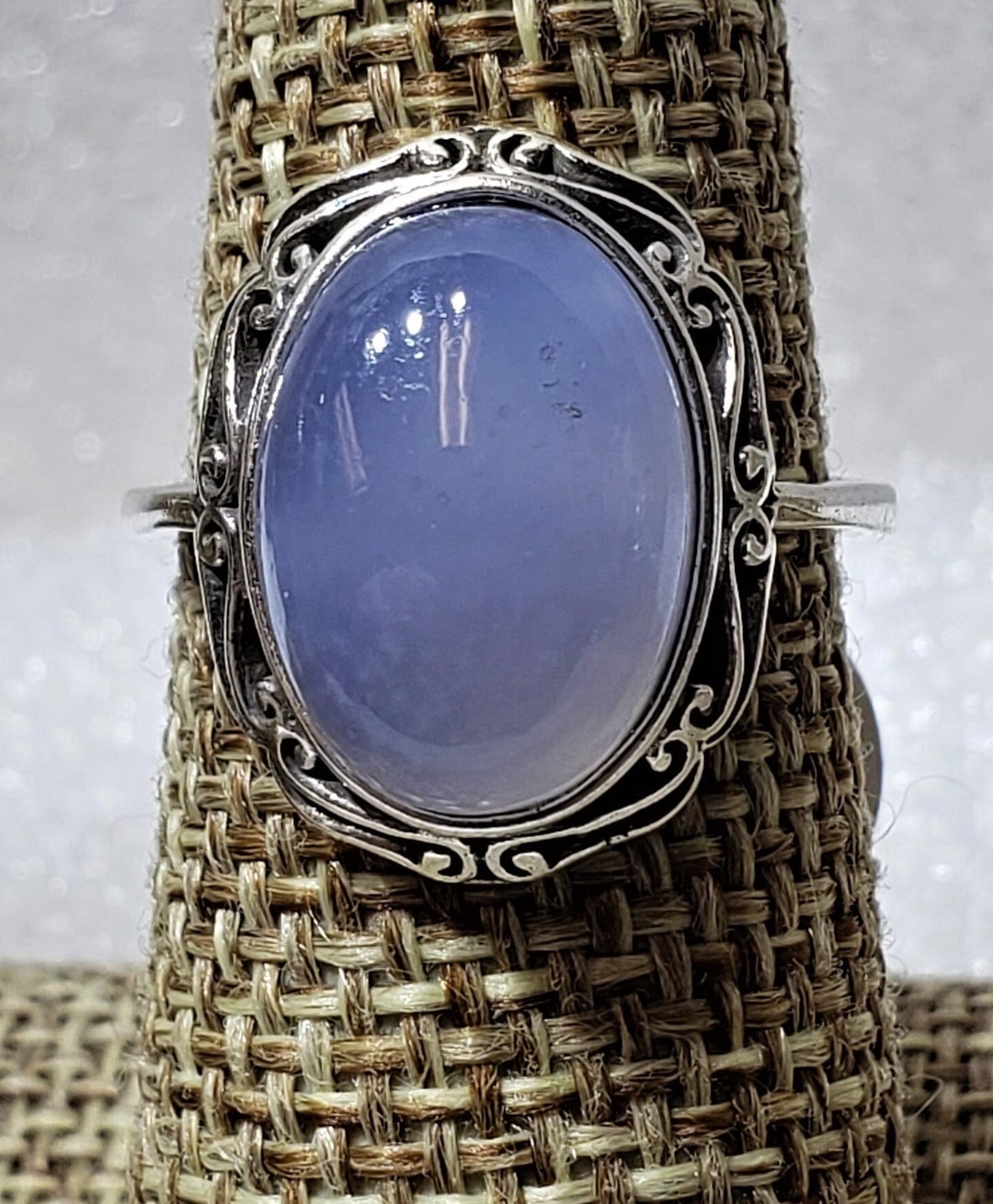 Genuine Not Enhanced Blue Chalcedony Set in SOLID Silver 925 Mark Ring ...