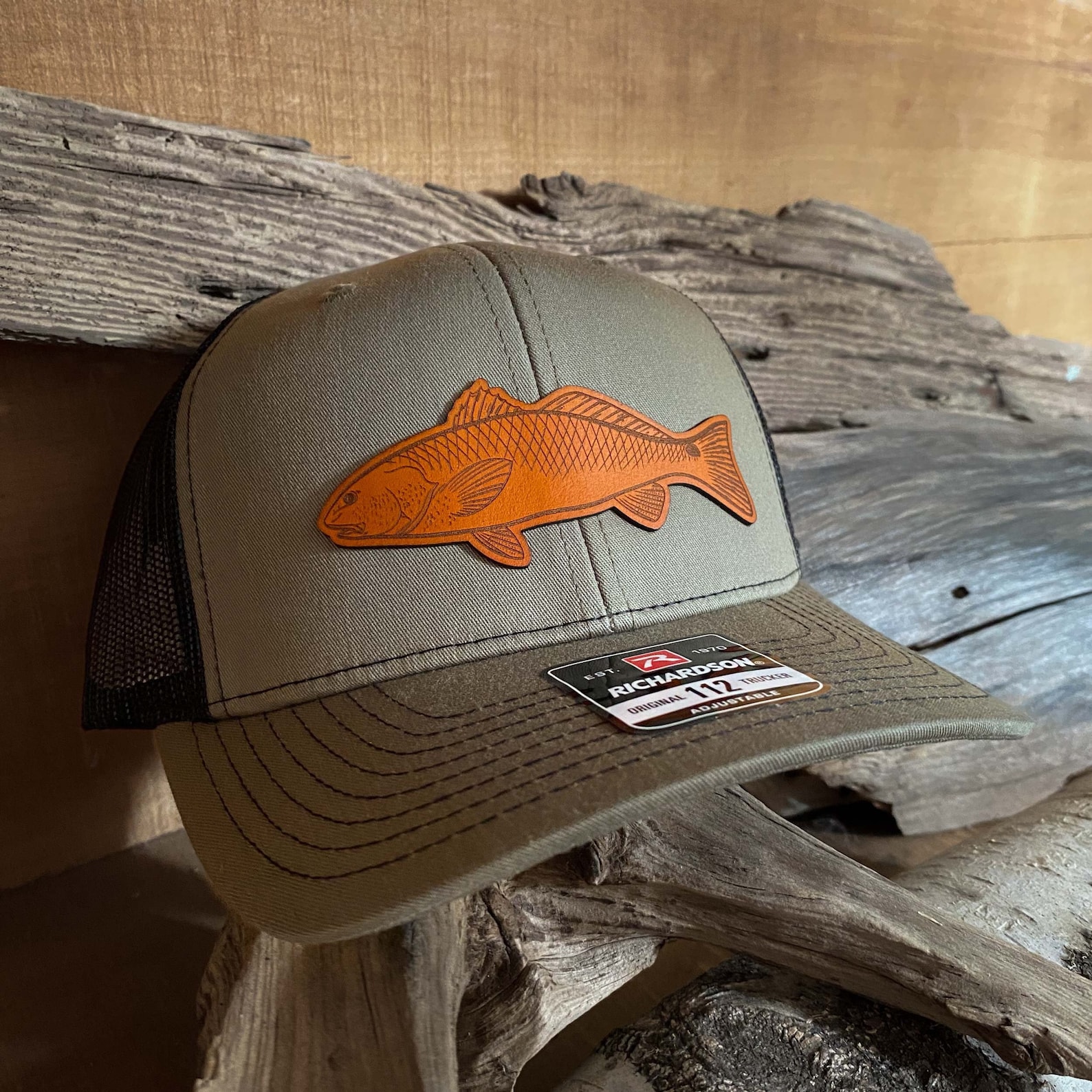 Redfish Patch Hat, Custom Richardson 112 Leather Patch Hat, Leather ...