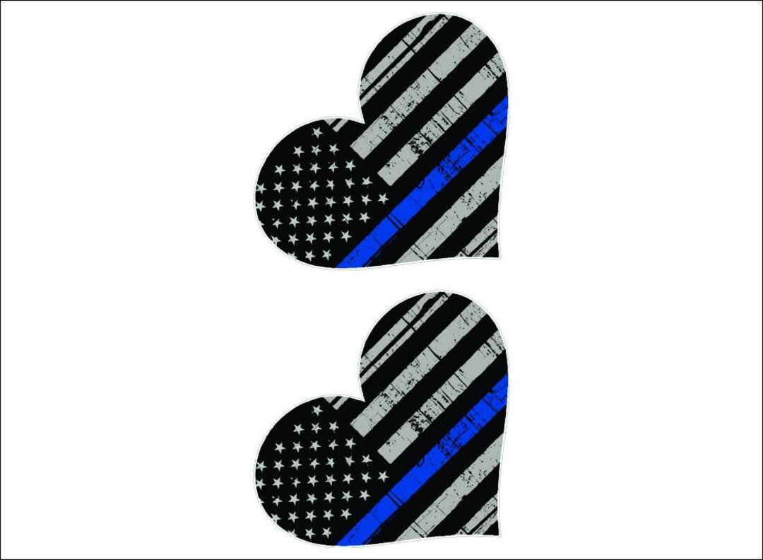 Thin Blue Line Heart / 2 PACK / Police Officer Law Enforcement Support ...