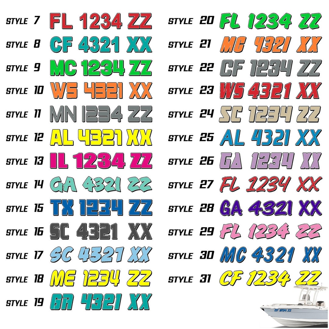 Boat Registration Numbers Set of Two 3 Inch Custom State Watercraft ...