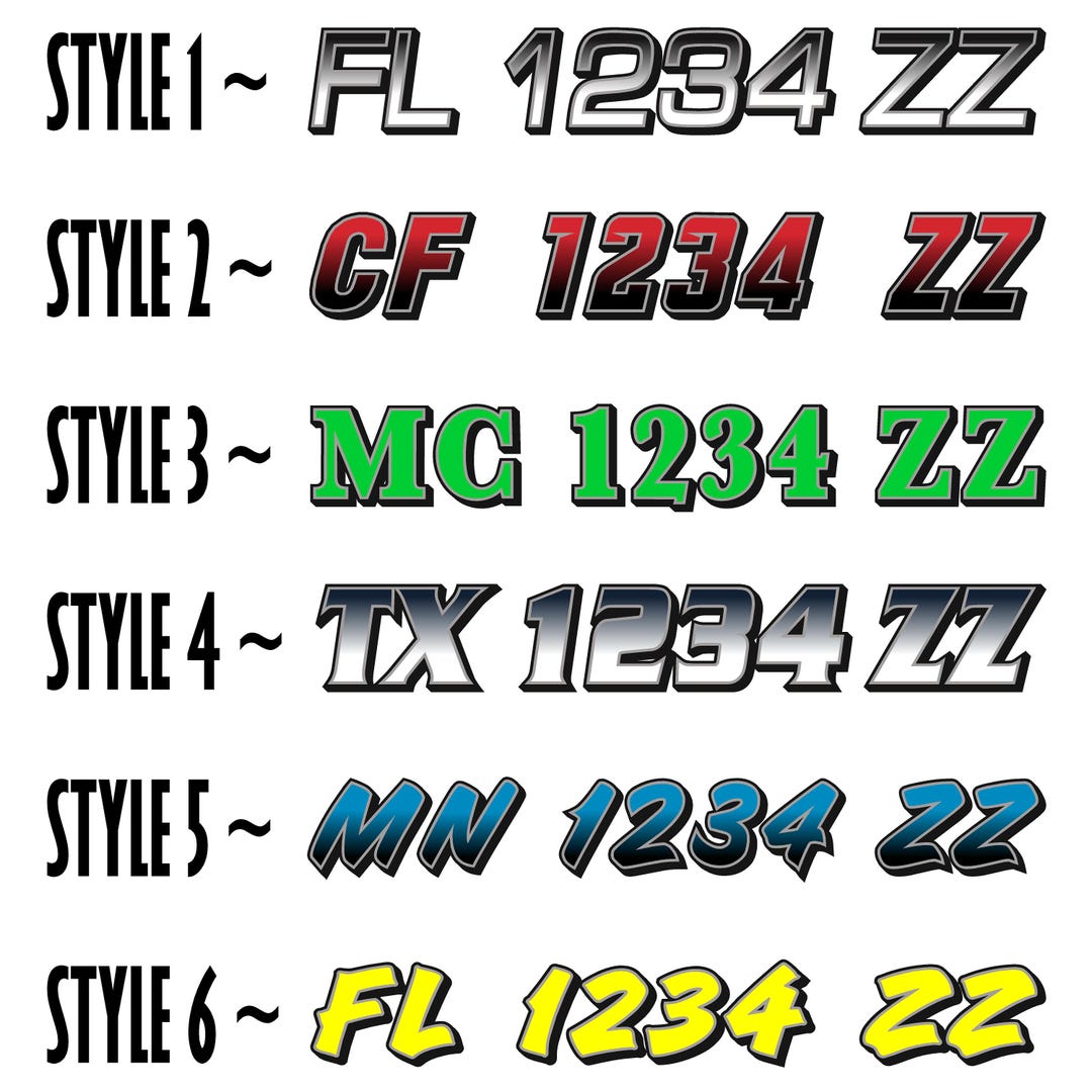 Boat Registration Numbers Set of Two 3 Inch Custom State Watercraft ...
