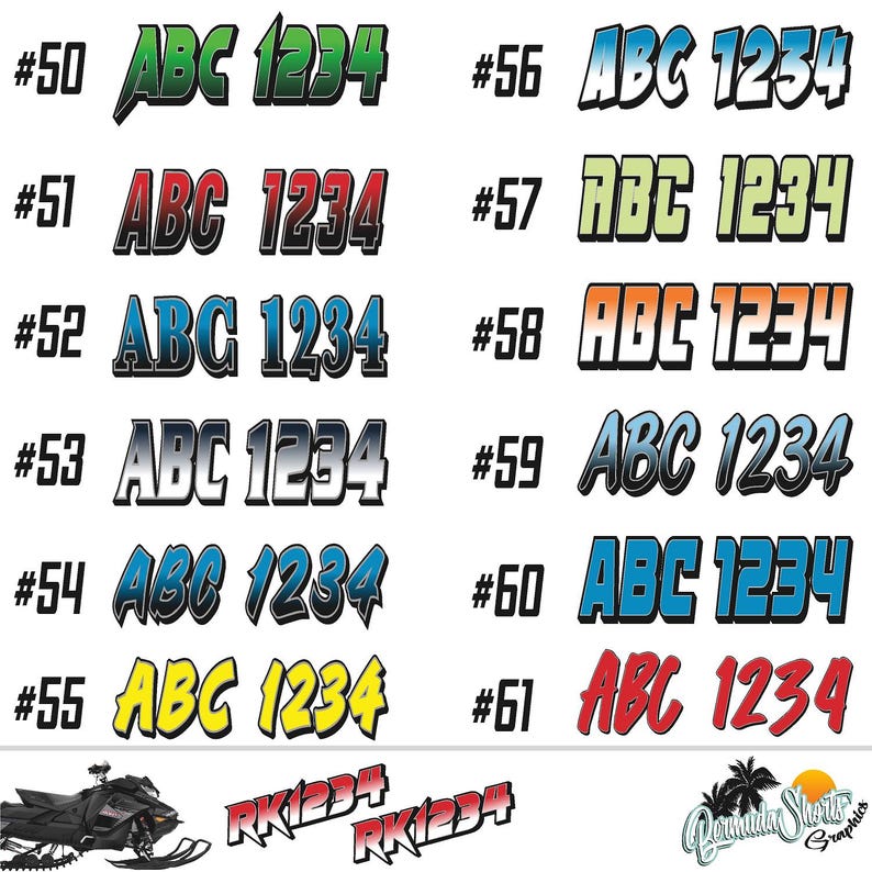 Snowmobile Registration Numbers Pair Decals Sticker Sled Decal Custom ...