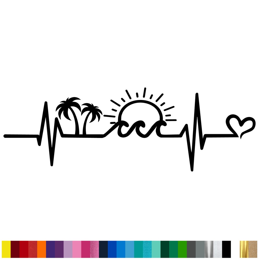 Beach and Sun Addict Heart Beat Decal | for Vehicle, Home, Laptop or ...