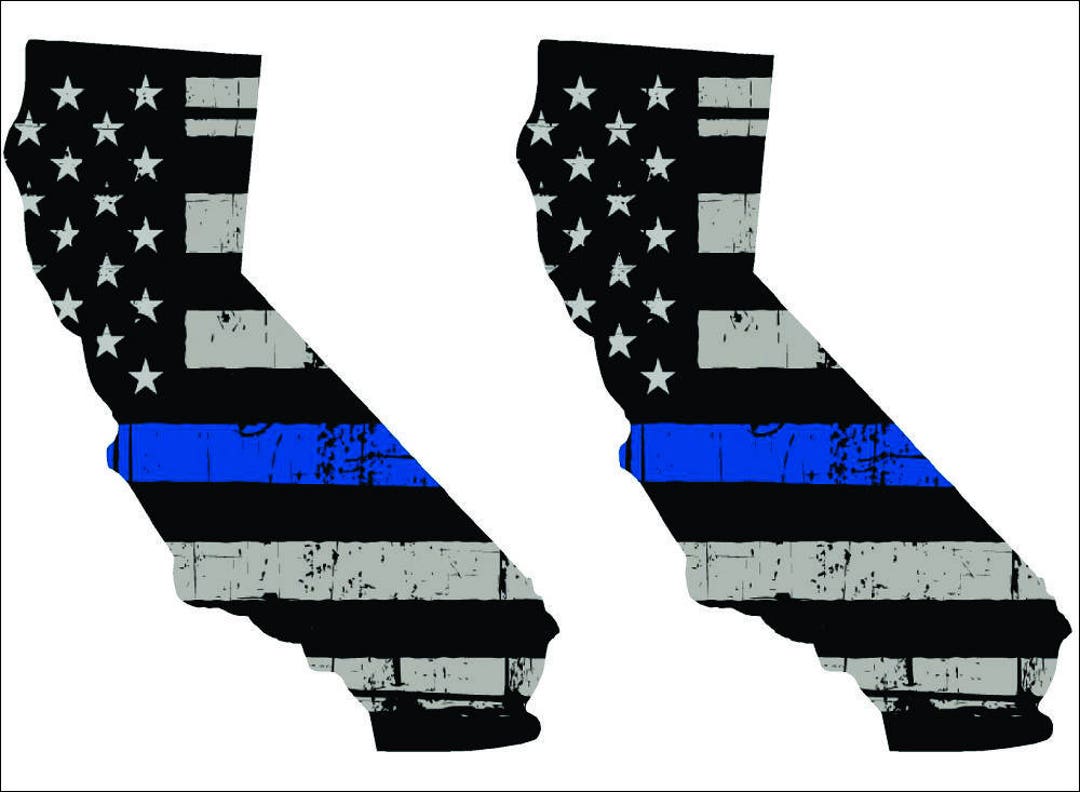 Thin Blue Line California / 2 PACK / Tattered American Flag Police ...