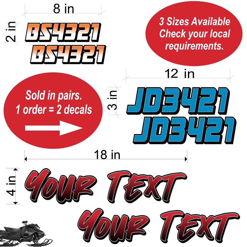 Snowmobile Registration Numbers Pair Decals Sticker Sled Decal Custom ...