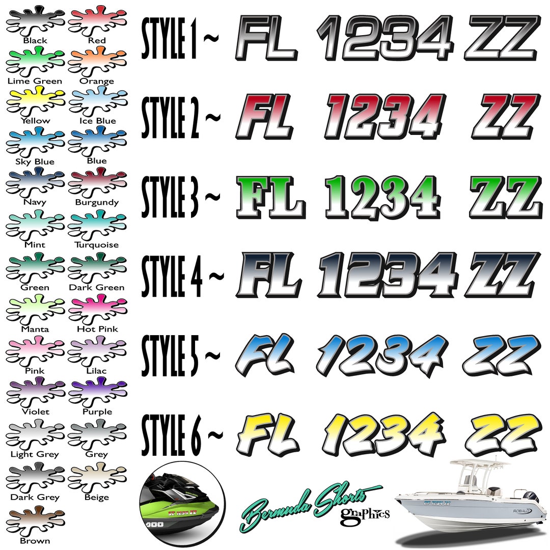 Boat Registration Numbers / 2 PACK / Custom State Registration Stickers ...