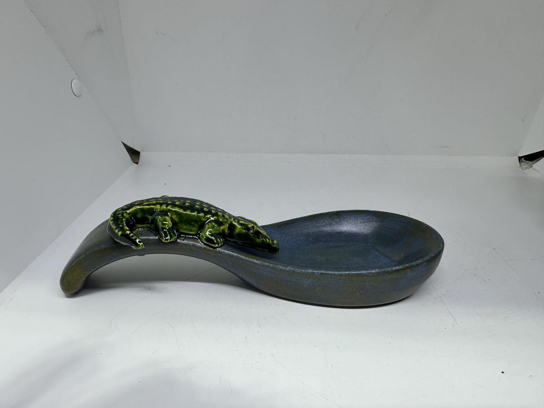 Stormy Blue and Leaf Green Alligator Spoon Rest Ceramic Handmade 8 in X ...