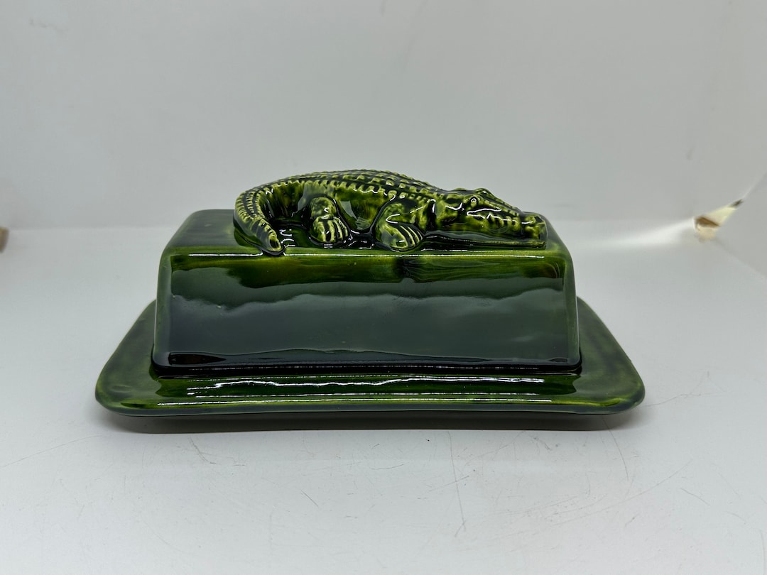 Leaf Green Alligator Butter Dish With Lid, Handmade Ceramic - Etsy