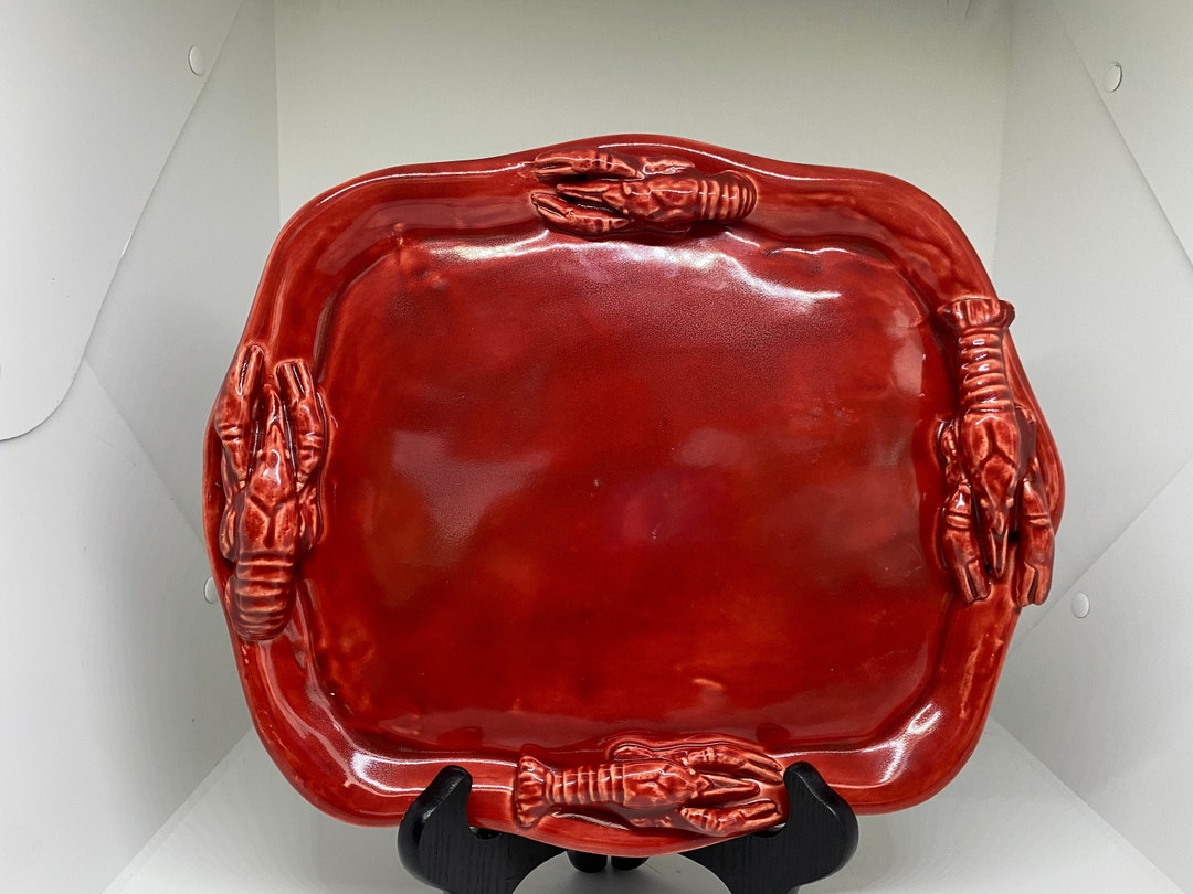 Red Crawfish Serving Tray Ceramic Handmade Souvenirs 11 in X 10 In - Etsy