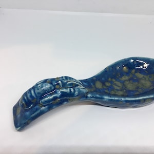 Blue With Gold and White Spots Crawfish Spoon Rest Ceramic Handmade ...