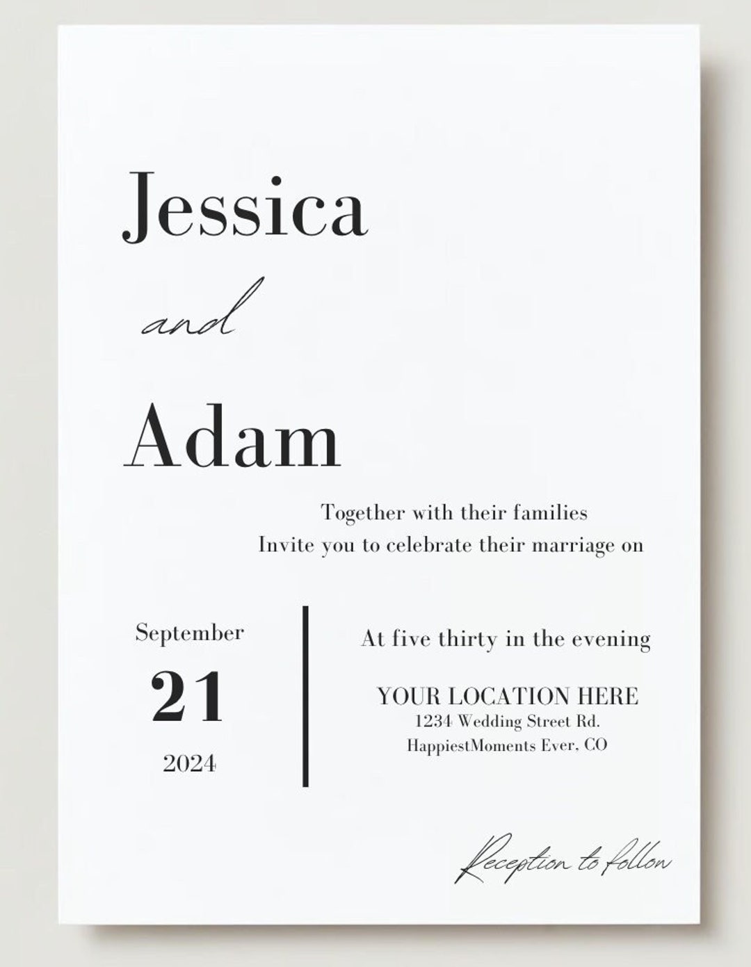 Modern Classic Wedding Invitation Simple Style Customizable Instant ...