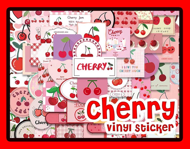Cherry Vinyl Sticker for Deco Laptop Waterproof Deco Sticker Kawaii ...