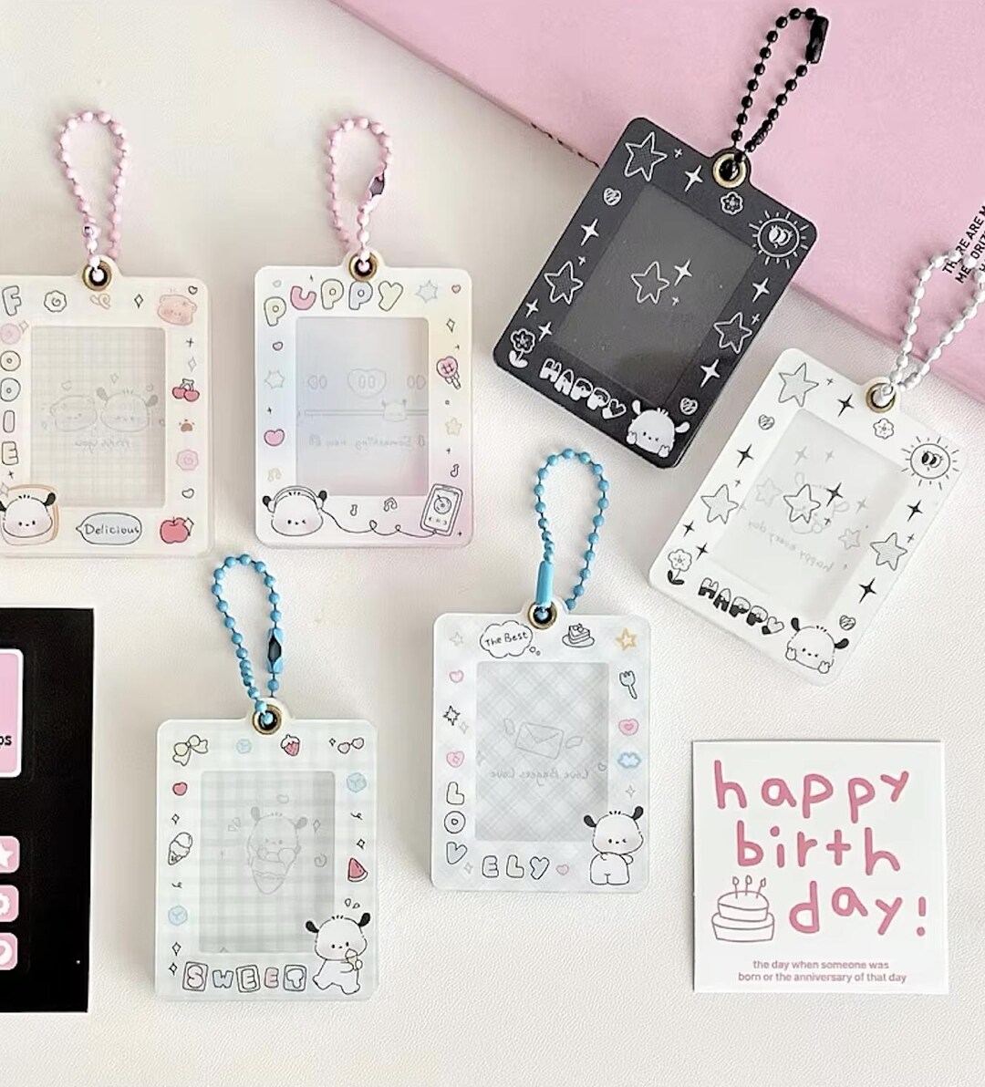 Kawaii Puppy 1 Inch ID Photocard Holder Acrylic Case With Key Ring Kpop ...