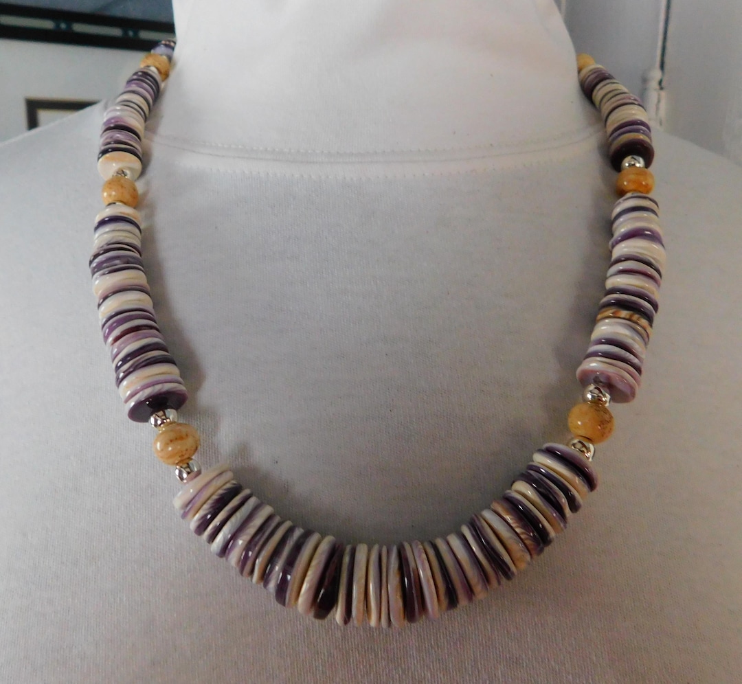 Natural Wampum (quahog Shell) Graduated Disc Necklace With Bone and ...