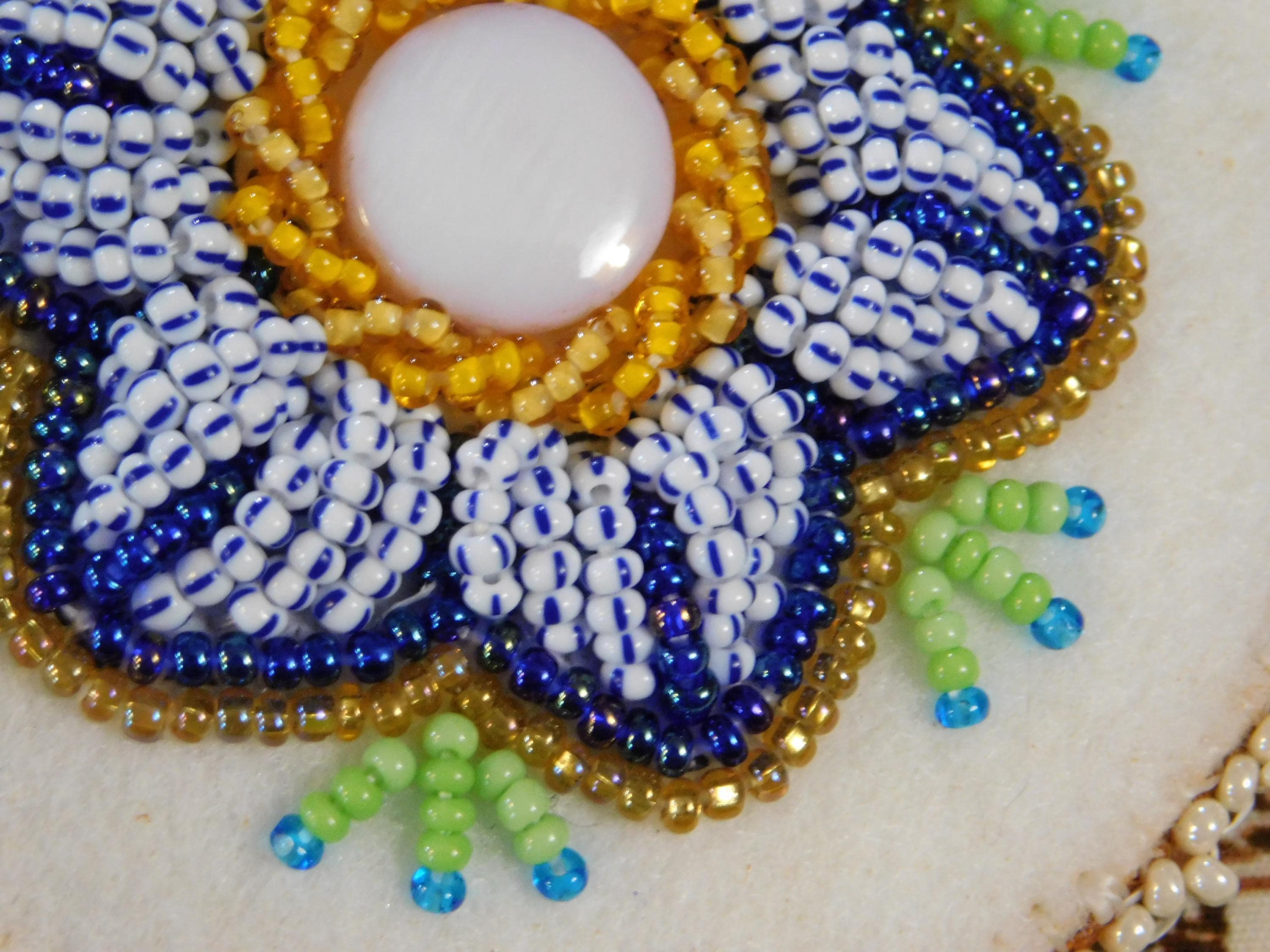 Raised Beadwork Flower Barrette Hand Beaded Featuring Unusual Striped ...