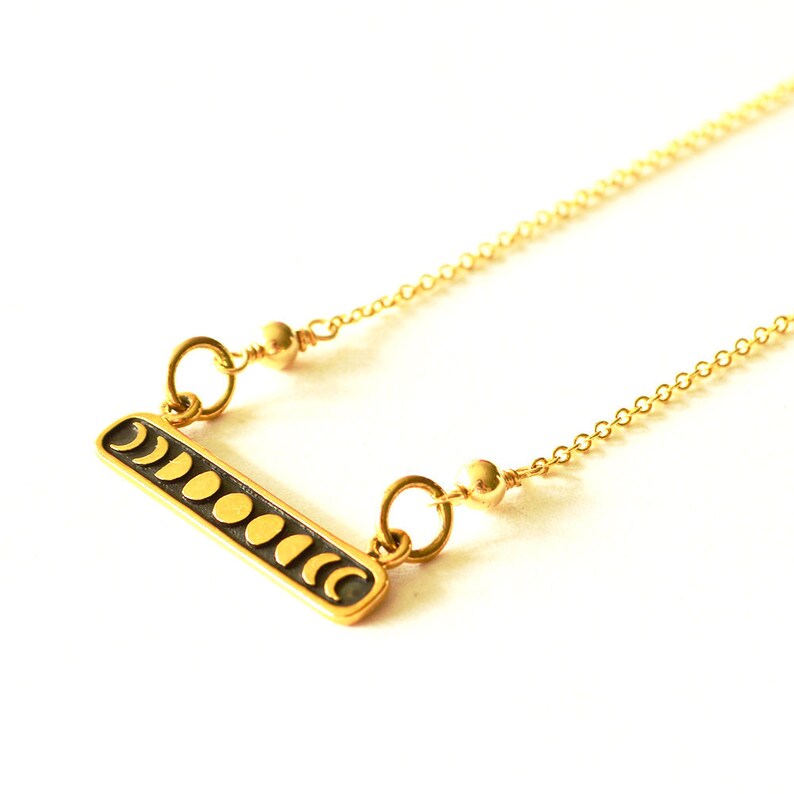 Phases of the Moon Bronze, 14kt Gold Filled Chain, Horizontal Bar ...