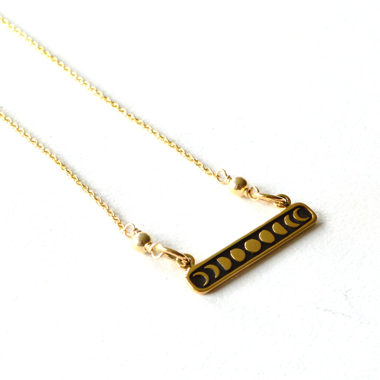 Phases of the Moon Bronze, 14kt Gold Filled Chain, Horizontal Bar ...