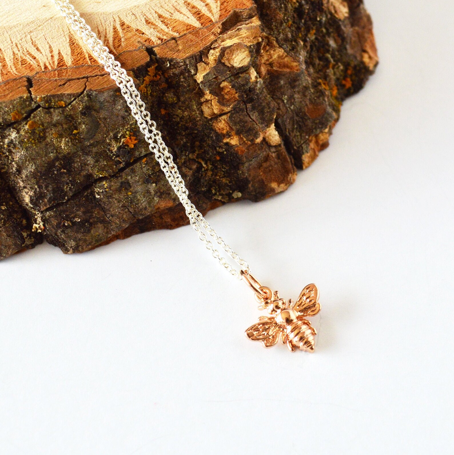 Vermeil Rose Gold Bee on Sterling Silver Chain - Etsy