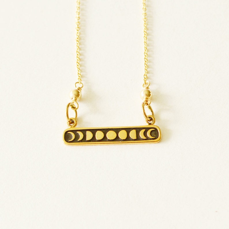 Phases of the Moon Bronze, 14kt Gold Filled Chain, Horizontal Bar ...