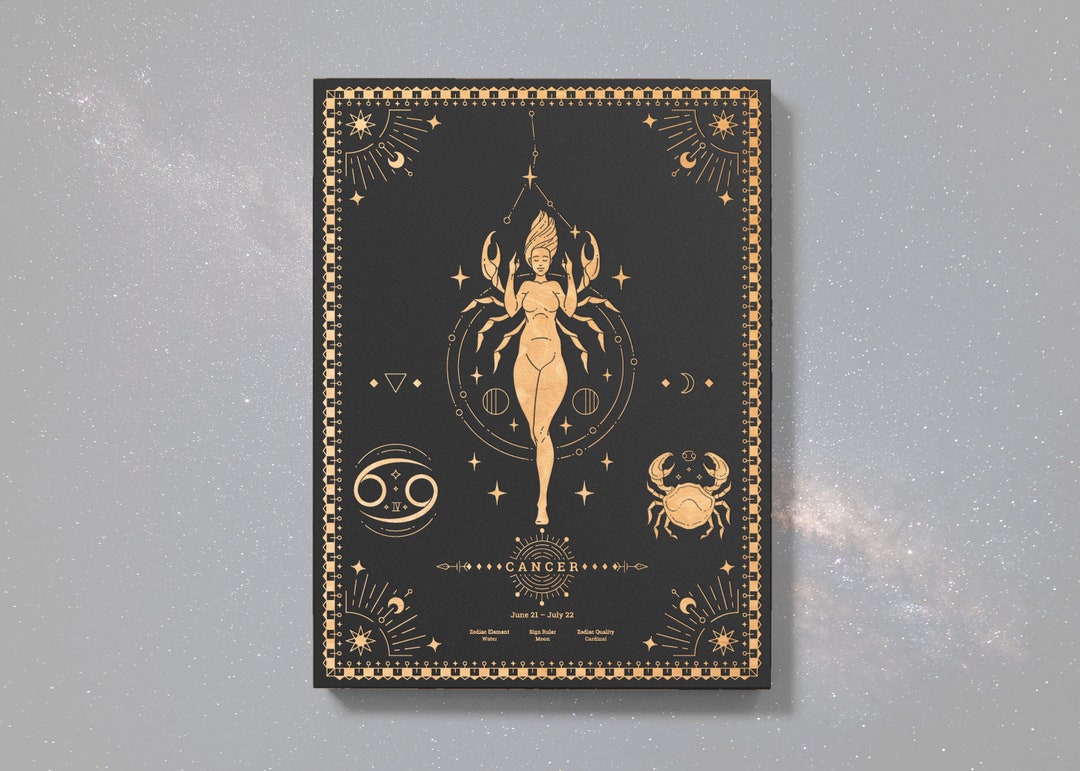 Cancer Engraved Wood Wall Art Zodiac Mystical Home Decoration Print ...
