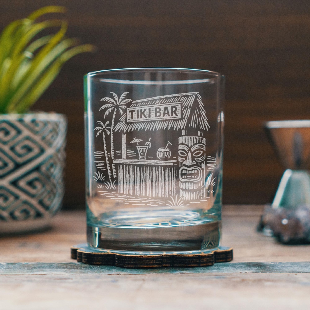 Tiki Bar Glasses | Laser Etched Tropical Barware, Engraved Gift for ...