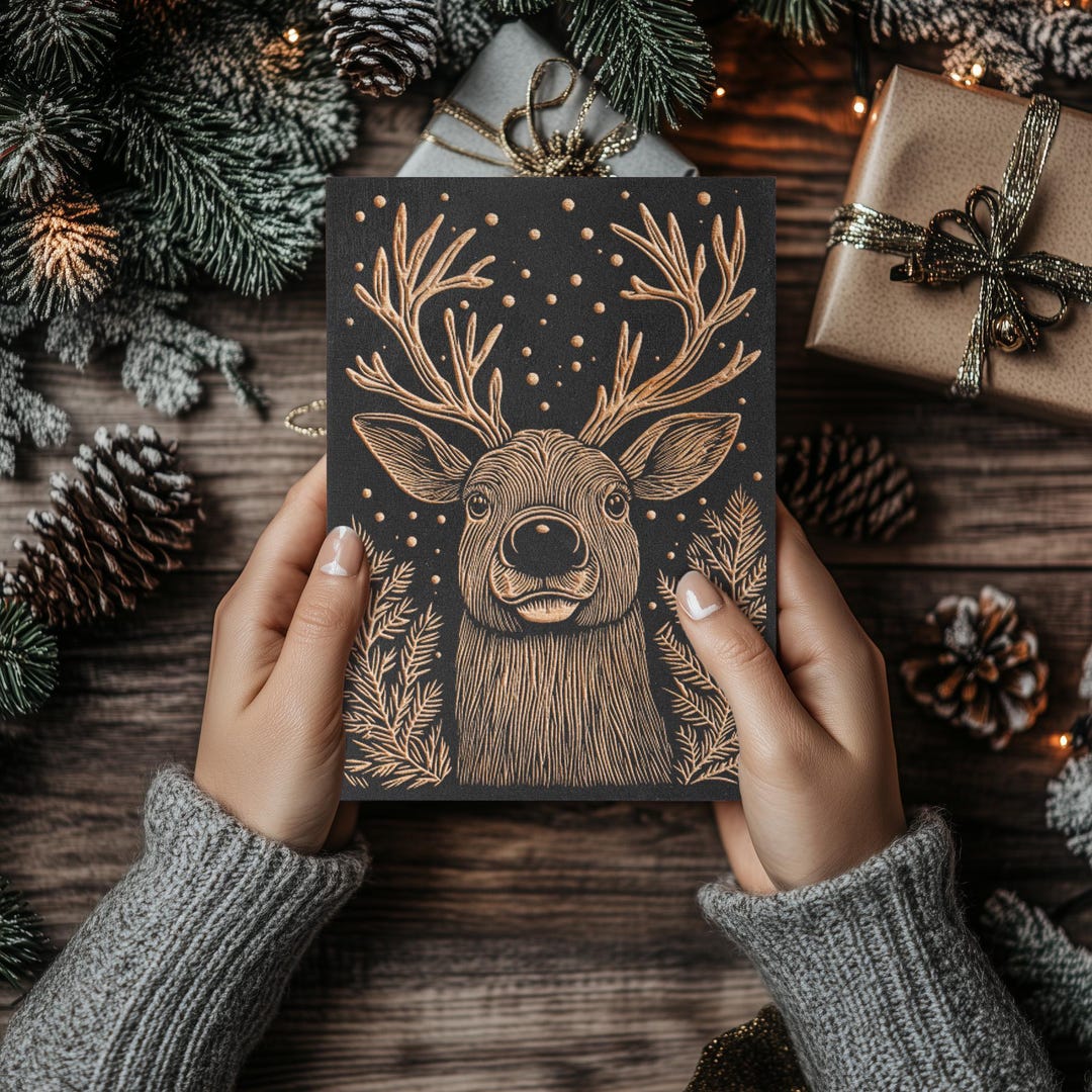 Santa's Reindeer Engraved Wood Panel | Retro Block Print Wall Art ...