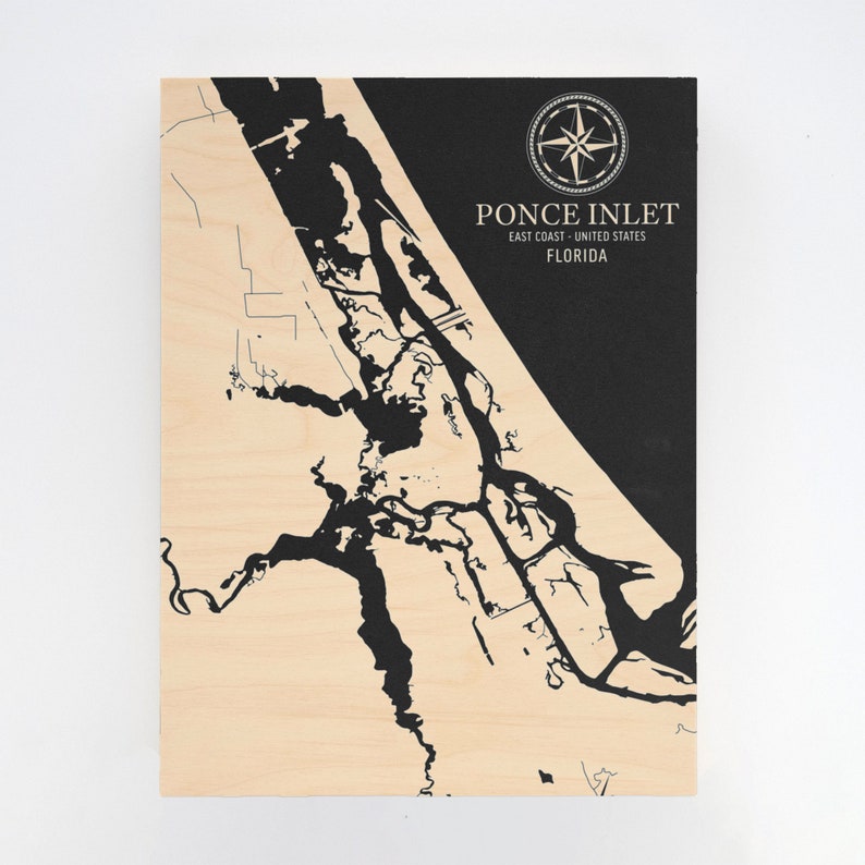 Ponce Inlet Florida Map Engraved Wood Wall Art Nautical | Etsy
