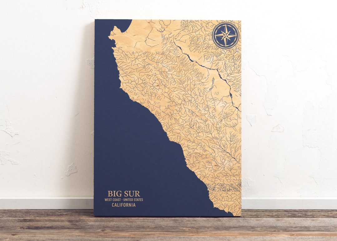 Big Sur, California Map | Engraved Wood Coastal Wall Art Sign, Beach ...