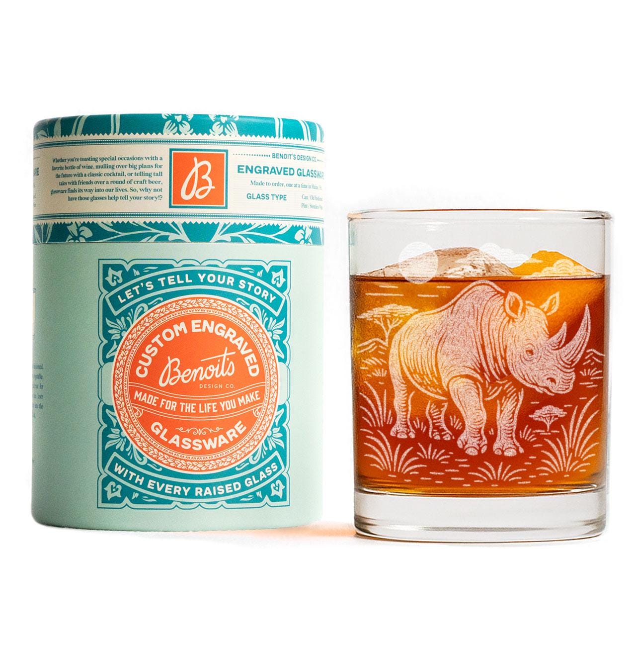 Rhinoceros Glasses | Personalized Safari Whiskey, Wine & Beer Etched ...