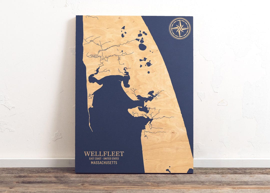 Wellfleet Harbor, Massachusetts Map | Engraved Wood Coastal Chart Wall ...
