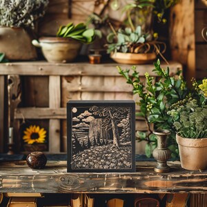 Wyoming Devil's Tower Engraved Birch Wood Panel | Linocut Block Print ...