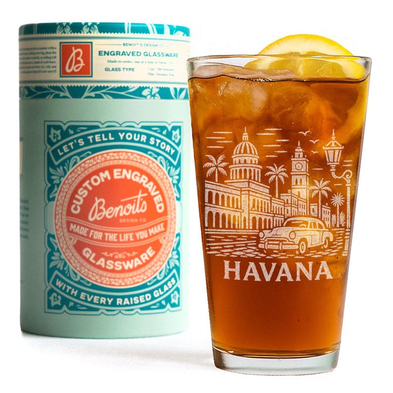 Havana Cuba Glass | Laser Etched Travel Glassware, Engraved Scenic ...