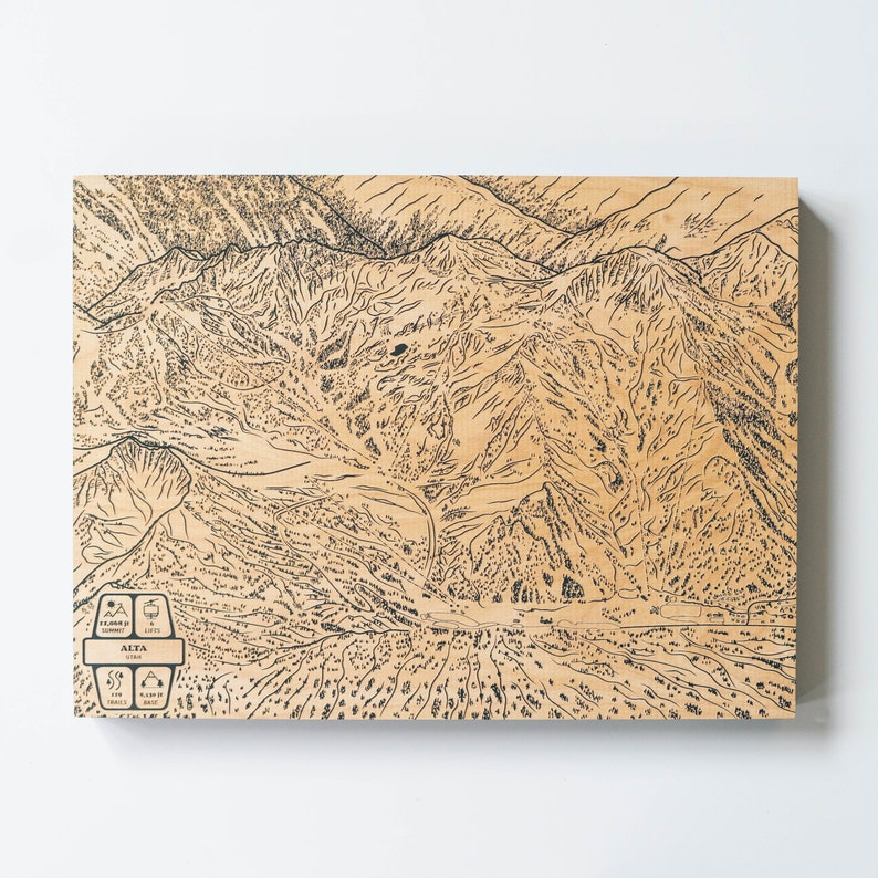 Alta Utah Ski Trail Map Engraved Wood Wall Art Winter Sport - Etsy