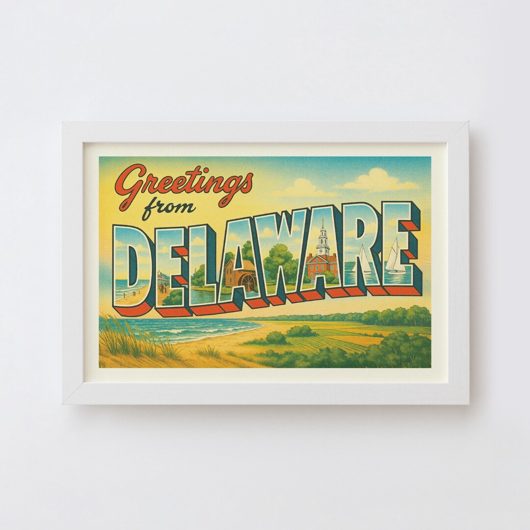 Delaware Postcard Art Print | Greetings From Delaware Vintage Style ...