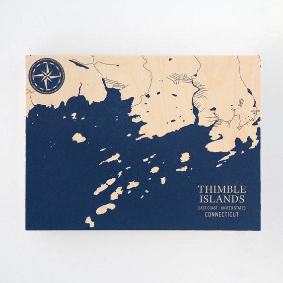 Thimble Islands Connecticut Map Engraved Wood Wall Art | Etsy UK