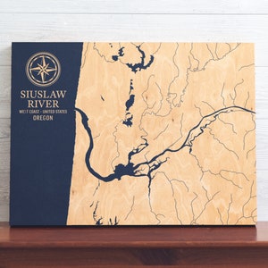 Siuslaw River, Oregon Map | Engraved Wood Coastal Chart Wall Art Sign ...