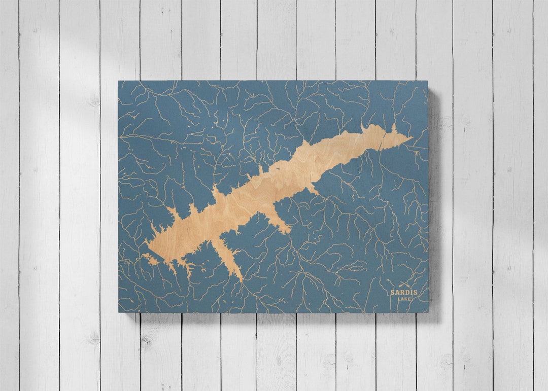 Sardis Lake, Mississippi Engraved Map Art Cabin Print, Lake House Decor ...