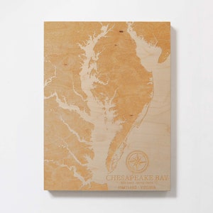Chesapeake Bay, Maryland Virginia Map Engraved Wood Coastal Chart Wall ...