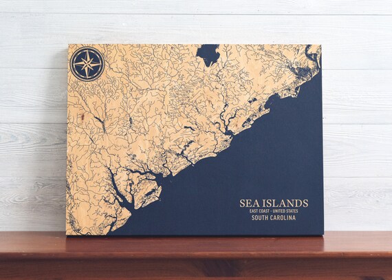 Sea Islands South Carolina Map Engraved Wood Coastal Art | Etsy