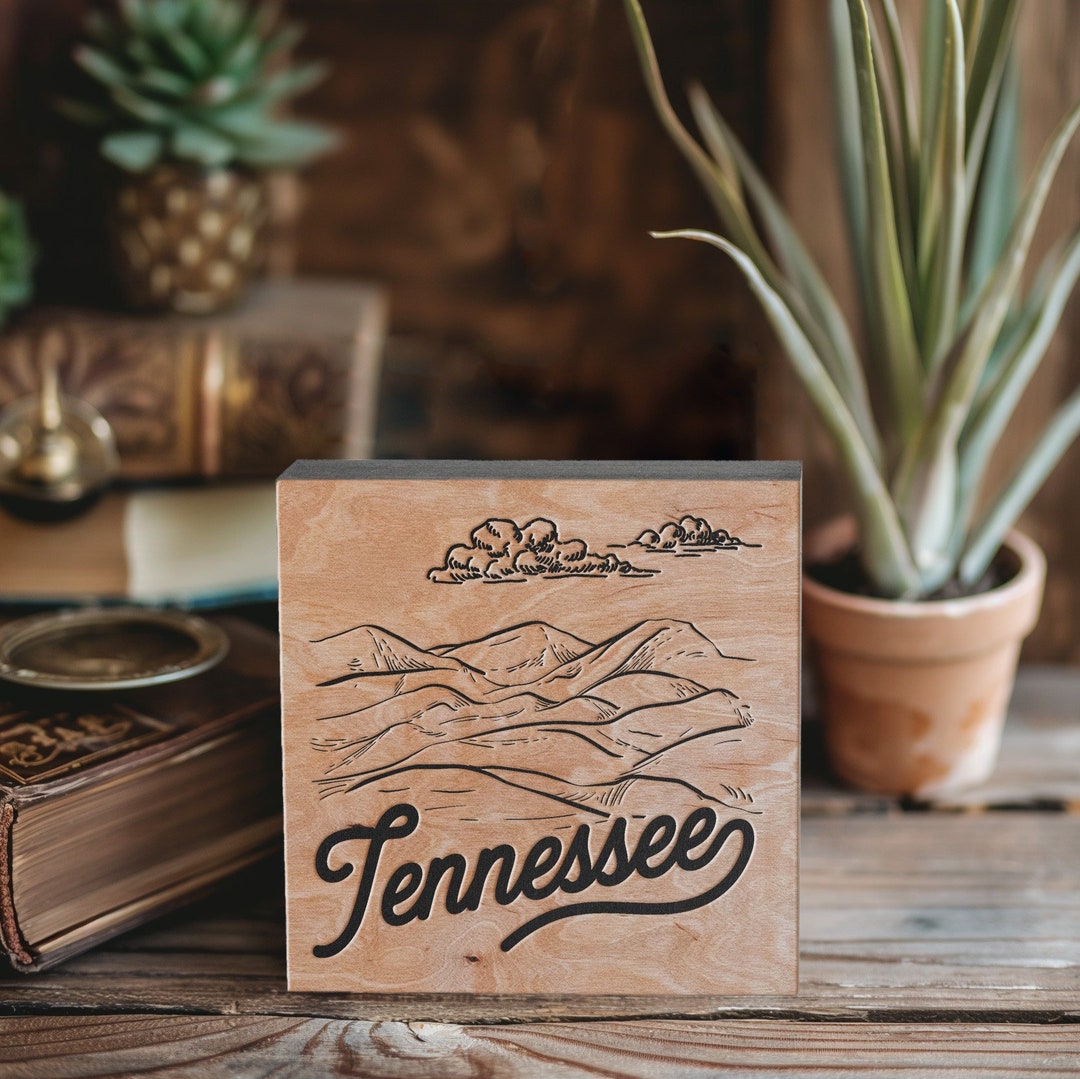 Tennessee Mini Engraved Birch Wood Panel Nature Landscape Block Print ...