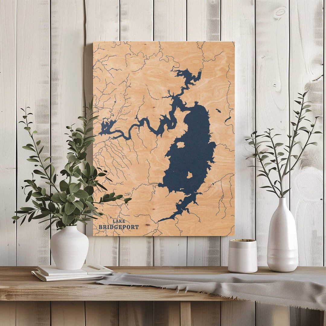 Lake Bridgeport Texas | Custom Lake Map Home Decor, Personalized Lake ...