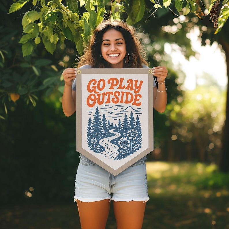Go Play Outside Felt Camp Flag | Outdoor Kids Room Decor, Rustic Cabin ...