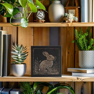 Rabbit Engraved Birch Wood Panel | Block Print Style Woodland Wall Art ...