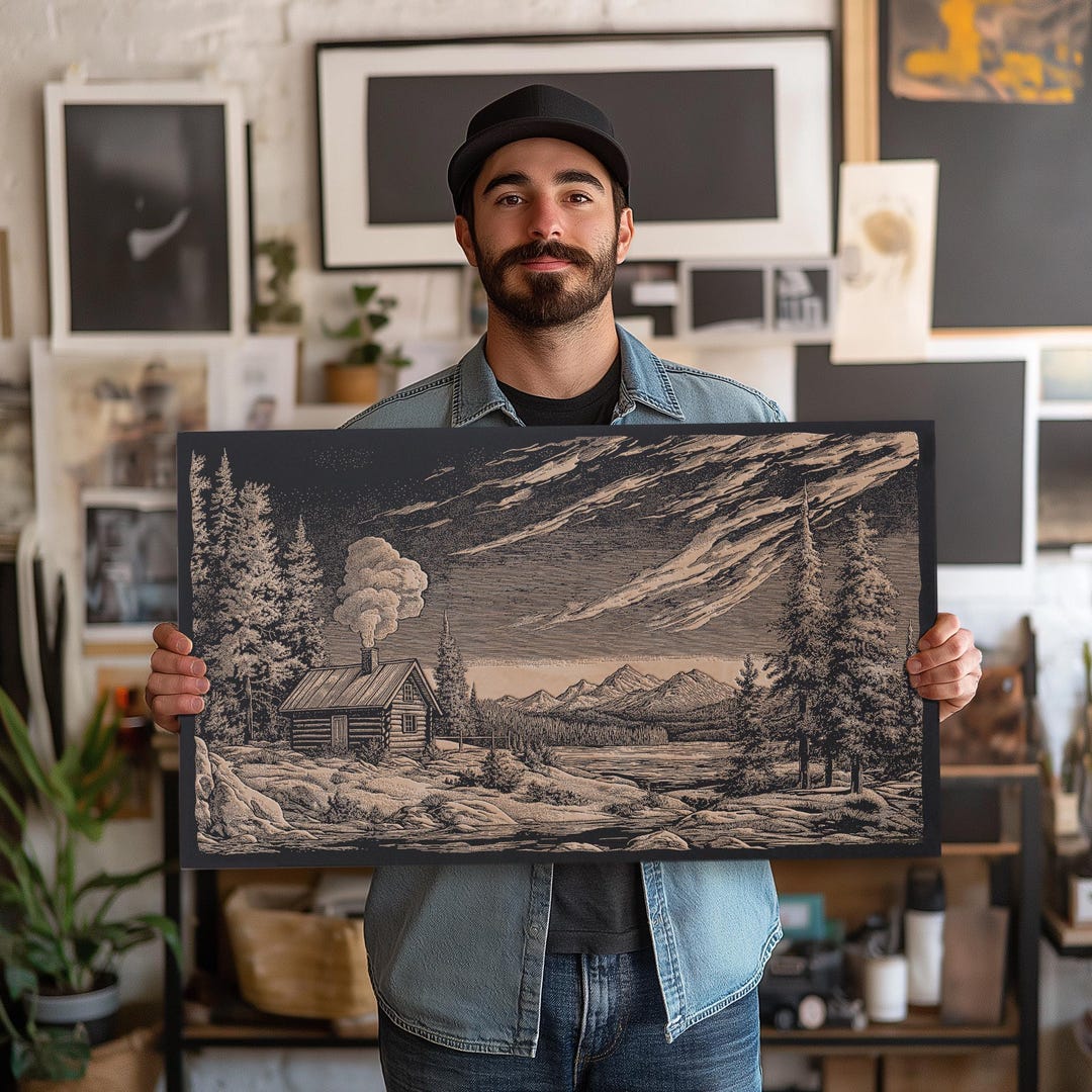 Cabin in Alaskan Wilderness Wall Art | Nature Inspired Engraved Wooden ...