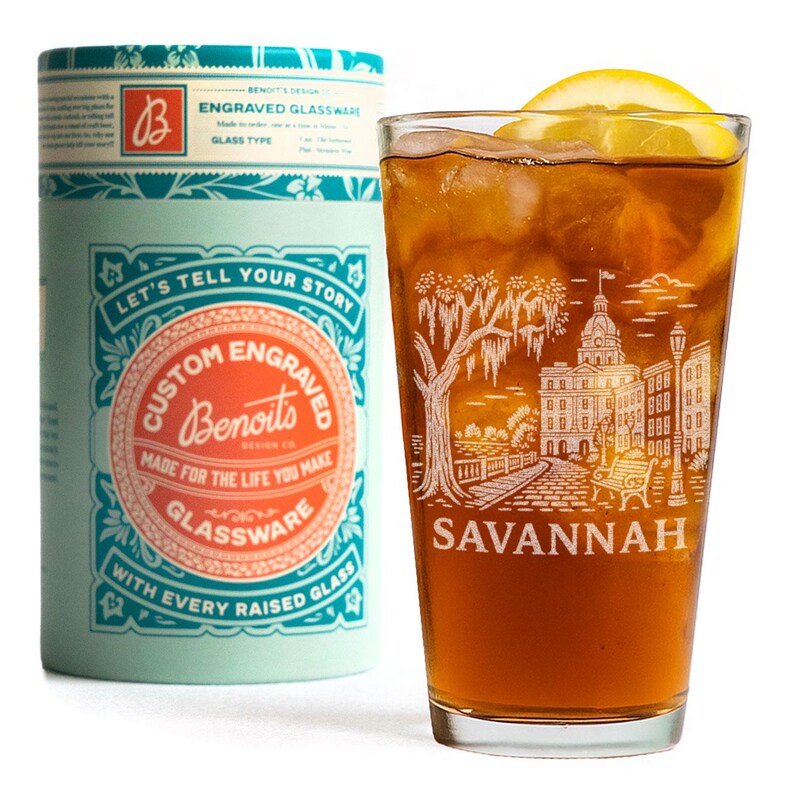 Savannah Georgia Glass | Laser Etched Travel Glassware, Engraved Scenic ...