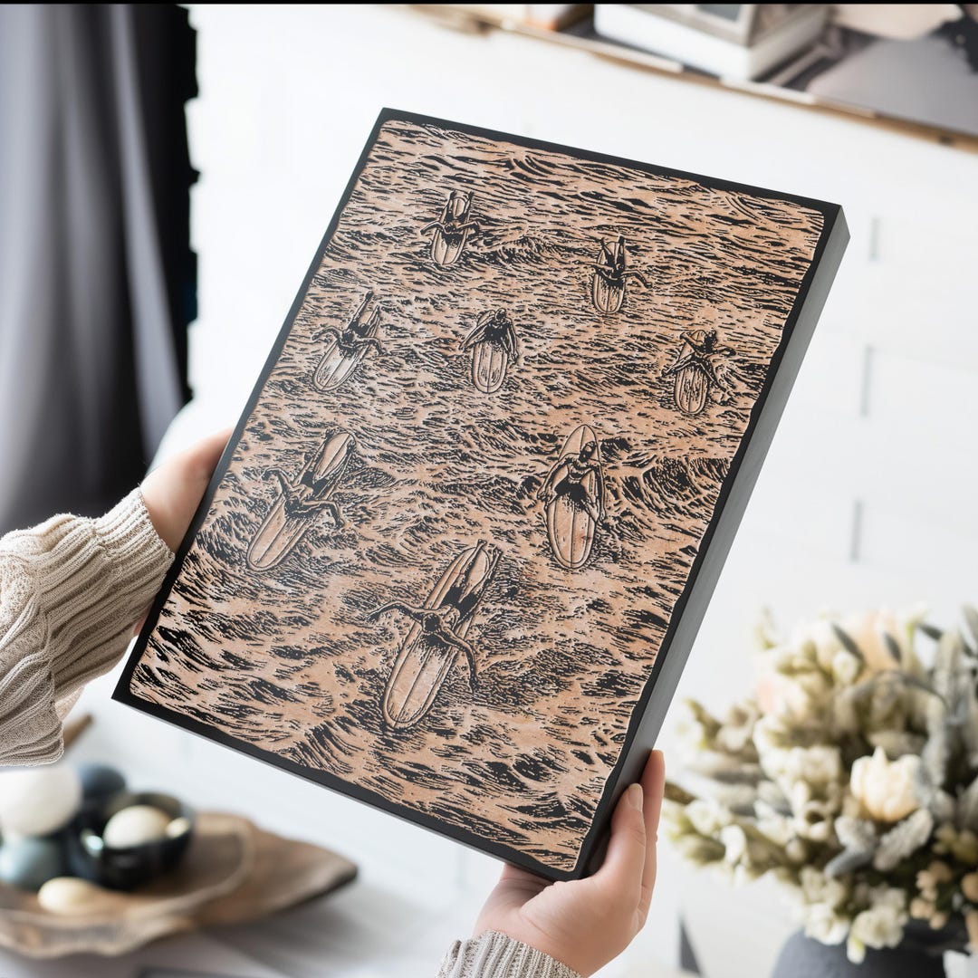 Surfers in the Water Wall Art | California Lifestyle, Engraved Wooden ...