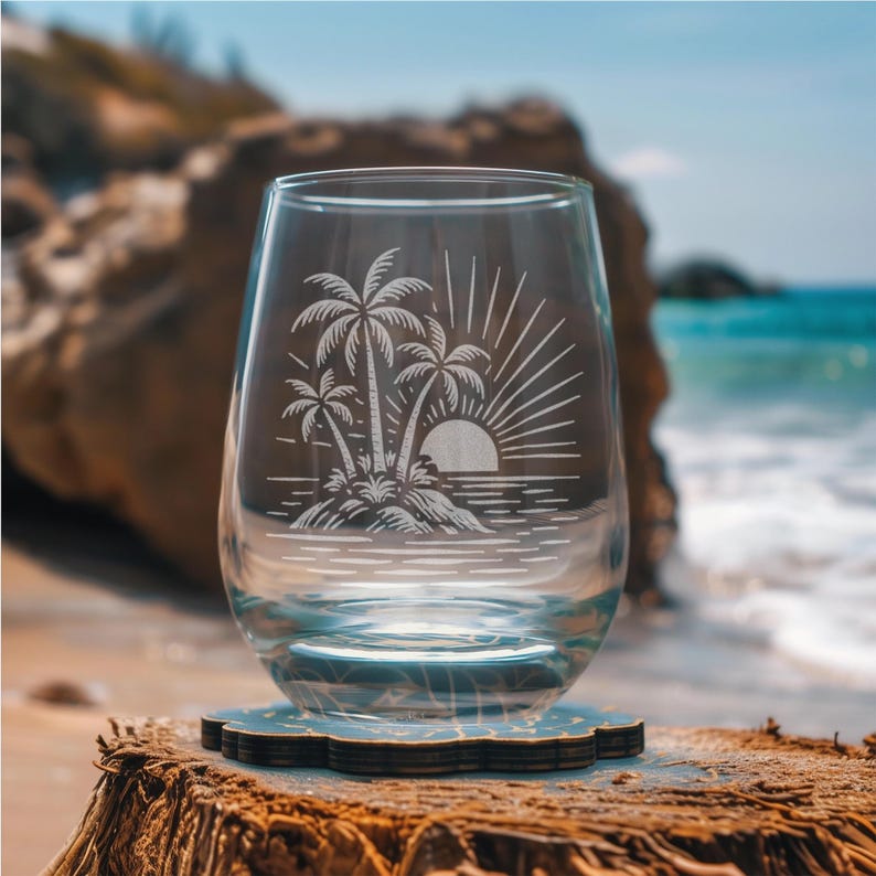 Island Beach Scene Glasses | Personalized Etched Beer, Whiskey, Wine ...