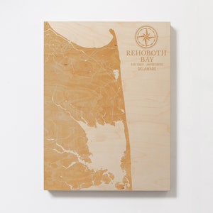 Rehoboth Bay Delaware Map Engraved Wood Coastal Wall Art Sign, Beach ...