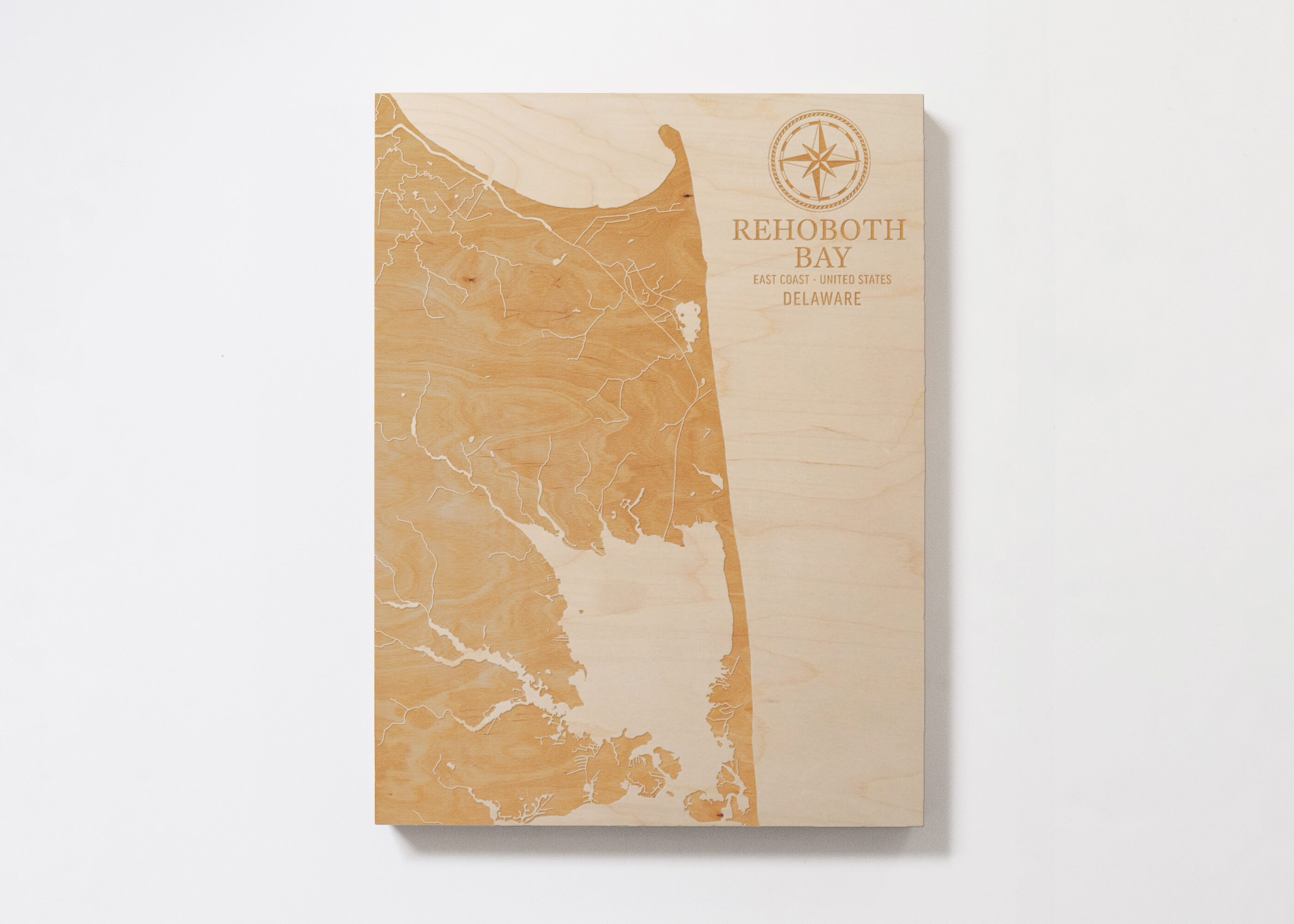 Rehoboth Bay Delaware Map Engraved Wood Coastal Wall Art - Etsy